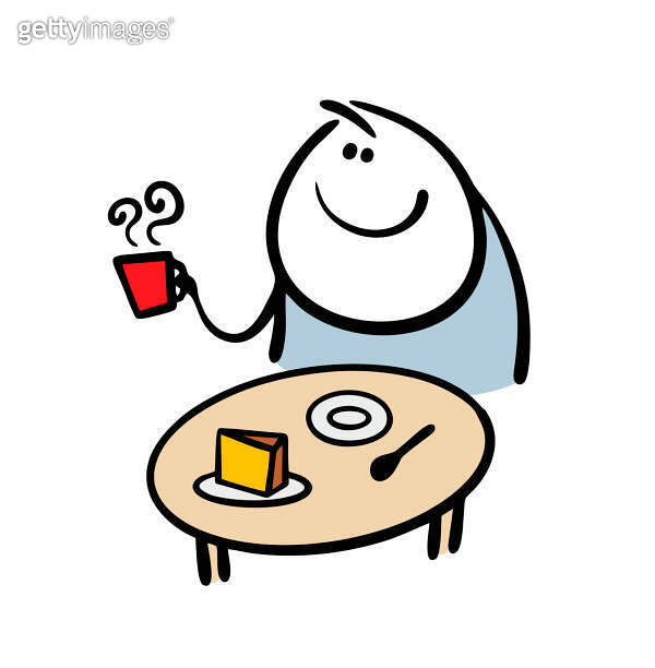 Romantic breakfast in an outdoor cafe. Vector cartoon illustration of a ...