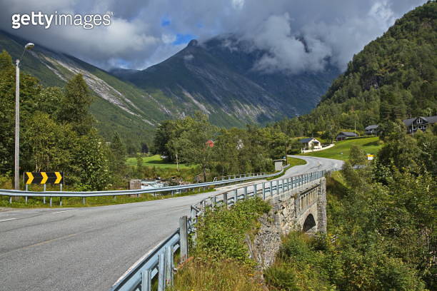 Road bridge over the river Valldola at Gronning, More og Romsdal county ...