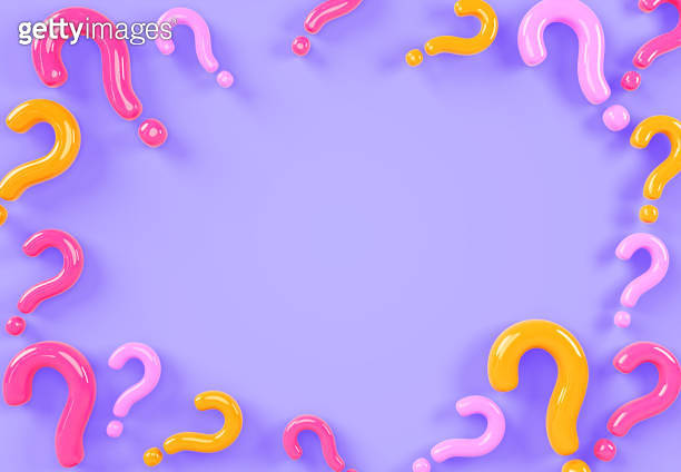 3d color question marks frame on purple render background. Concept of ...