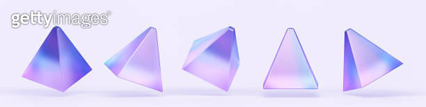 Hologram pyramid geometric shape in different angle 3d render icon set ...