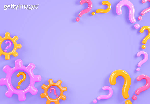 Purple 3d background with color engine gears and question marks top ...