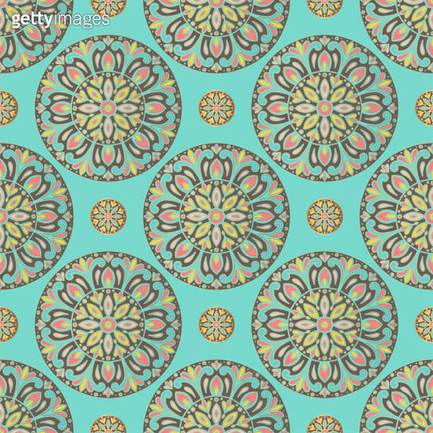 Turquoise seamless pattern with mandala ornament. Traditional Arabic ...