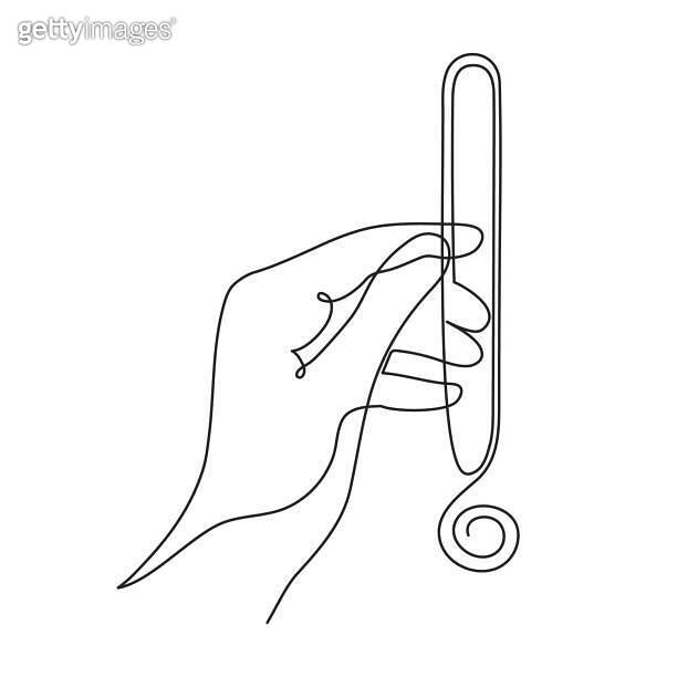 Hand holds exclamation mark one line art,hand drawn admiration sign ...