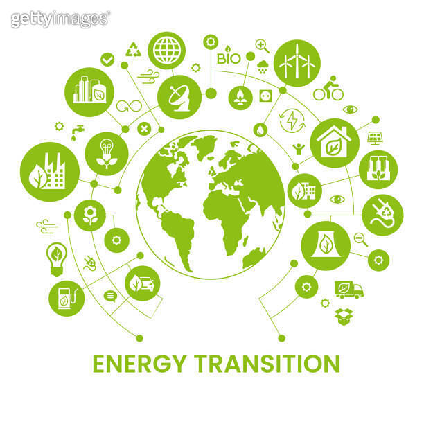 ENERGY TRANSITION. Transition to environmentally friendly world concept. Ecology infographic ...