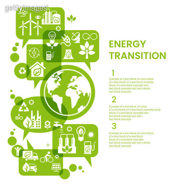 ENERGY TRANSITION. Transition to environmentally friendly world concept. Ecology infographic ...