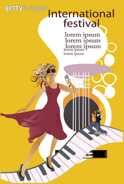 Abstract colorful posters with musicians and musical instruments at the ...