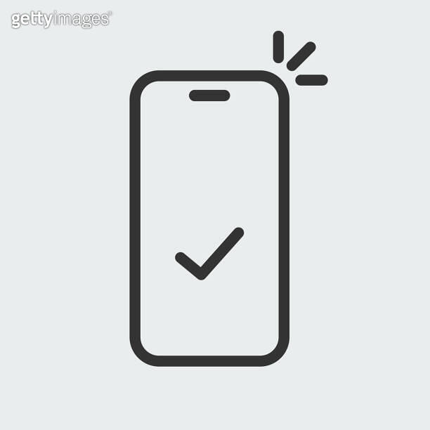 Phone and checkmark. Smartphone approved icon. Mobil phone tick ...
