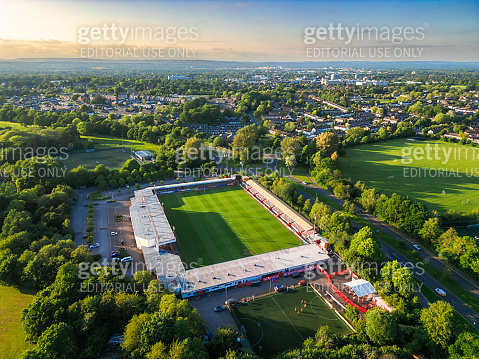Aerial view of Broadfield Stadium home of Crawley Town FC in Crawley ...