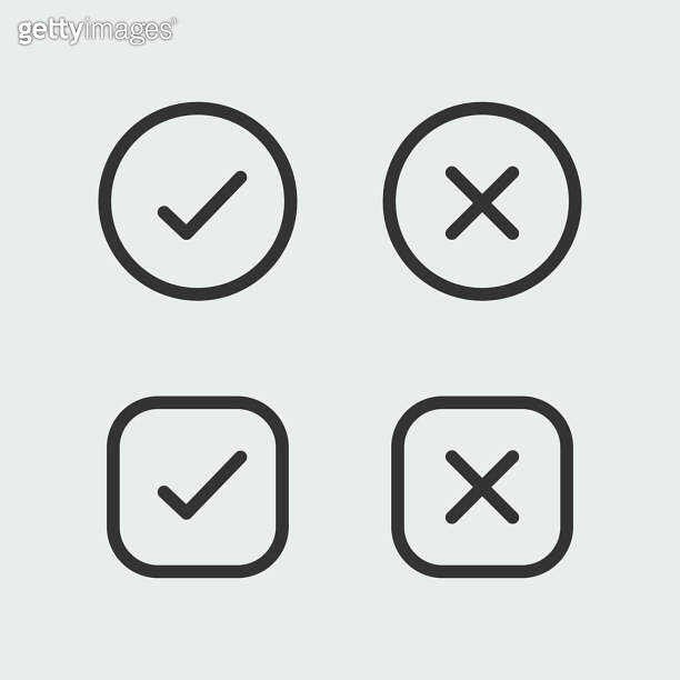 Checkmark and cross, wrong, mistake symbols with outline style ...