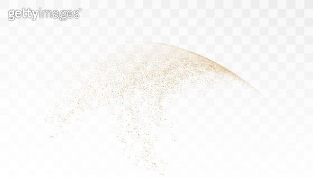 Shining gold dust. Small shiny dust particles fall chaotically on a ...