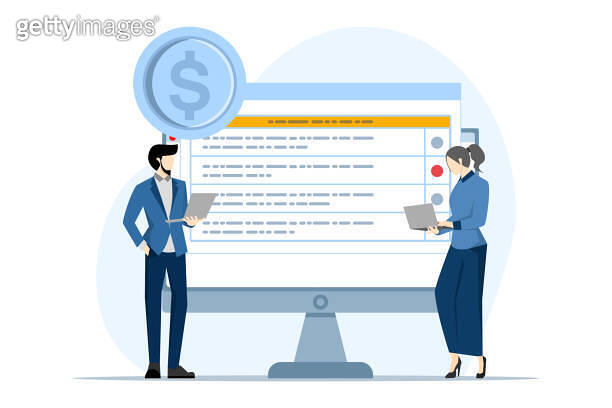 financial management concept, debit and credit accounting characters ...