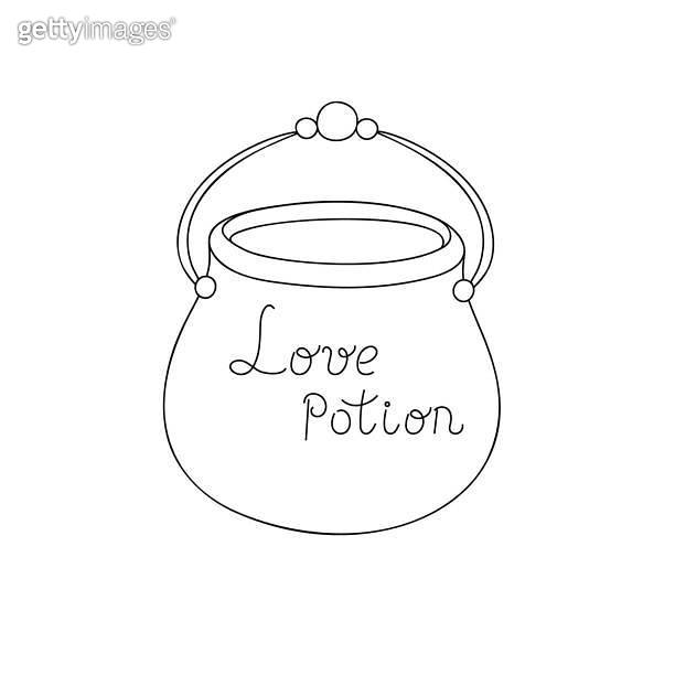 Witch cauldron with love potion hand drawn outline vector illustration ...