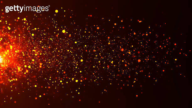 Colorful animation of bright particles flying horizontally. Dynamic ...