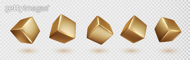 Gold cube shapes set isolated on white background. Golden glossy ...