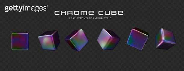 Metal cube with iridescent chrome effect isolated on dark background ...