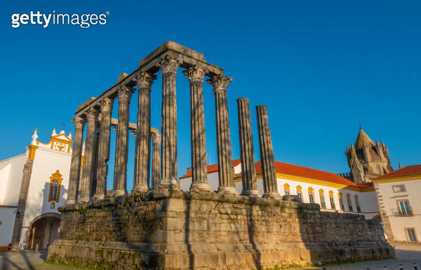 Ruins of the Roman Temple, 1st century AD, Evora, Alentejo, Portugal ...