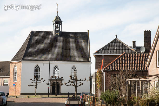 Monumental church from 1660 in the Dutch border town of Lobith. 이미지 ...