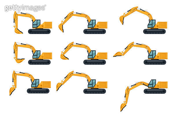 Crawler excavators in cartoon style, vector 이미지 (2162043803) - 게티이미지뱅크