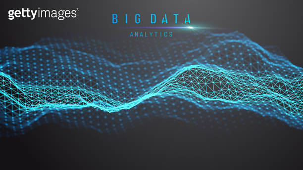 Blue abstract technology background. Vector data wave flow. Sound wave digital technology ...