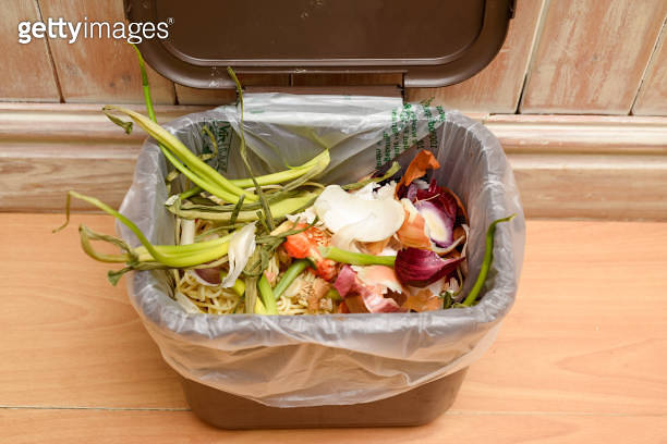 Food waste in a kitchen leftover vegetables can be composted and ...