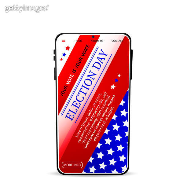 Mobile phone with vote text on abstract American retro background ...