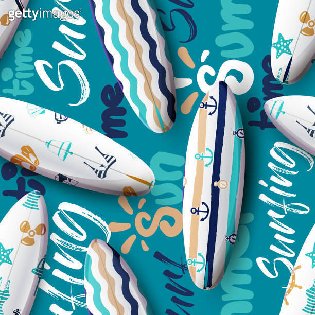 Summer exotic holiday concept in retro style. Surfboards with nautical ...