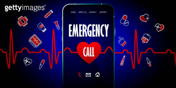 Telemedicine concept in modern style. Emergency medical call button on ...