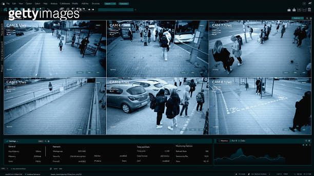 CCTV AI Facial Recognition Camera Authentificating People on Street ...
