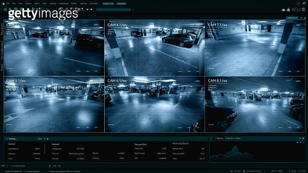 Surveillance Camera CCTV Footage, Multiple Screens Show Secure ...