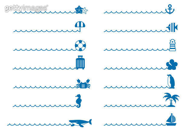 Summer-inspired headline decoration set. marine taste, icon, wave ...