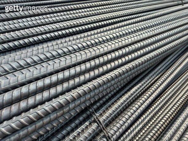 Reinforcement steel rod. Rusty rebar for concrete pouring. Steel ...