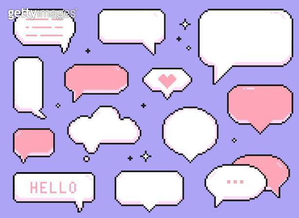 Pixel speech bubbles set. A set of pixel vector elements. 8-bit style ...