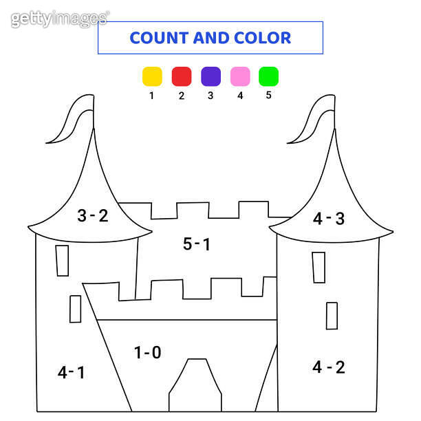 Count and color cute castle. Math game for kids. 이미지 (1973415568) - 게티이미지뱅크
