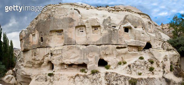 The Hidden Church carved into a tufa mountain, Red Valley, near Goreme ...