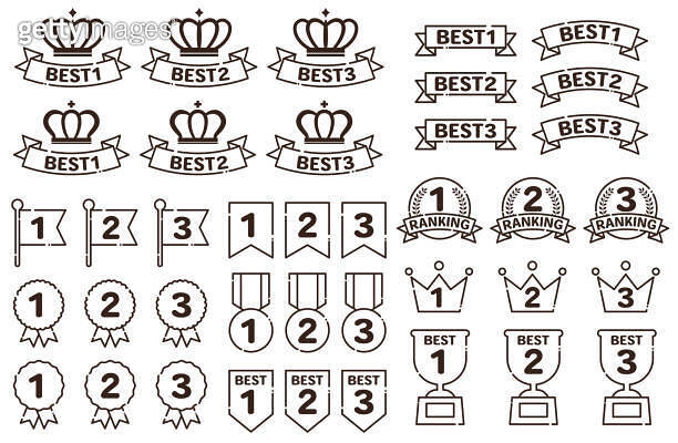 Ranking icon (simple line drawing only) trophy ribbon medal award ...