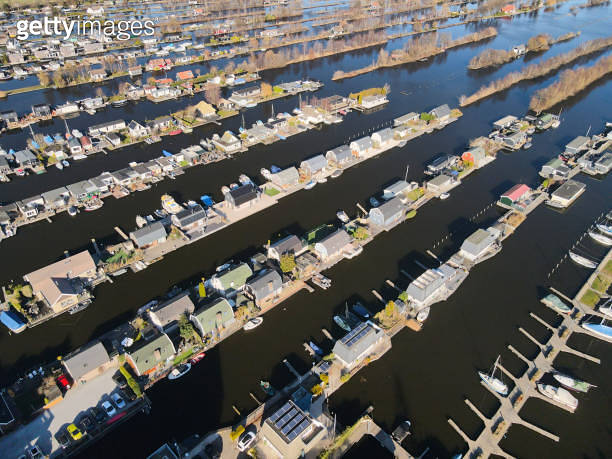 Aerial of the harbour of Scheendijk Loosdrechtse Plassen near Breukelen ...