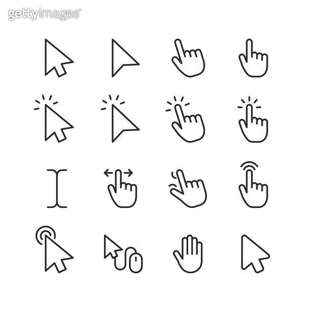 Mouse Cursors and Pointers, linear style icon set. On-screen navigation ...