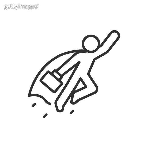 Businessman superhero, linear icon. Motivation, ambition and drive in ...