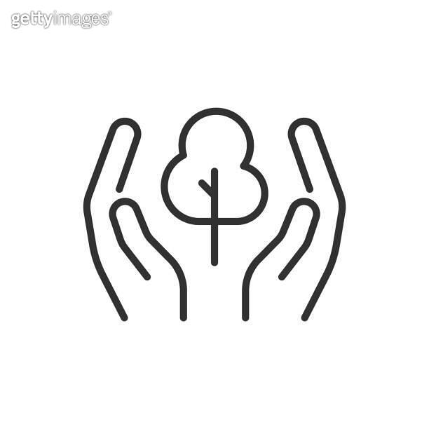 Protection of nature, linear icon. Protecting and preserving trees ...