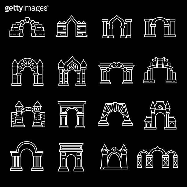 Architectural arches, white line icons. Icons of architectural arches ...