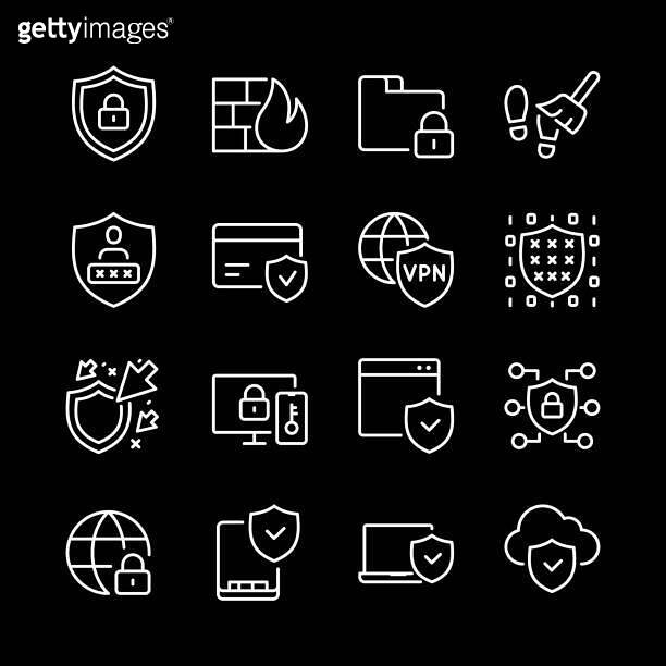 Digital security and cyber hygiene, icon set. Protection against ...