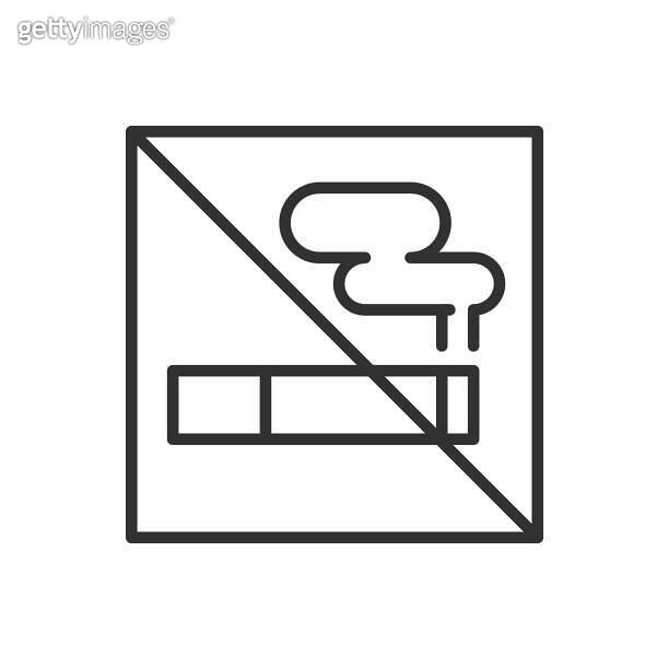 No smoking, square sign, linear icon. Line with editable stroke ...