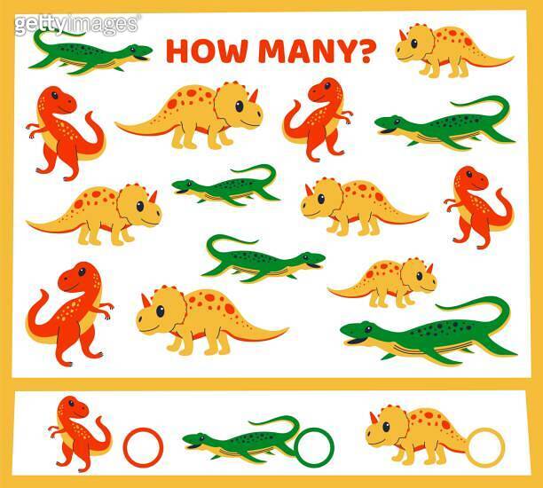 Cartoon dino. Dinosaurs counting. Preschool kids worksheet. Workbook ...