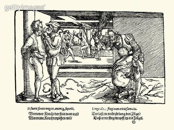 Allegory, Man being whipped, Torture, Medieval history, German woodcut ...