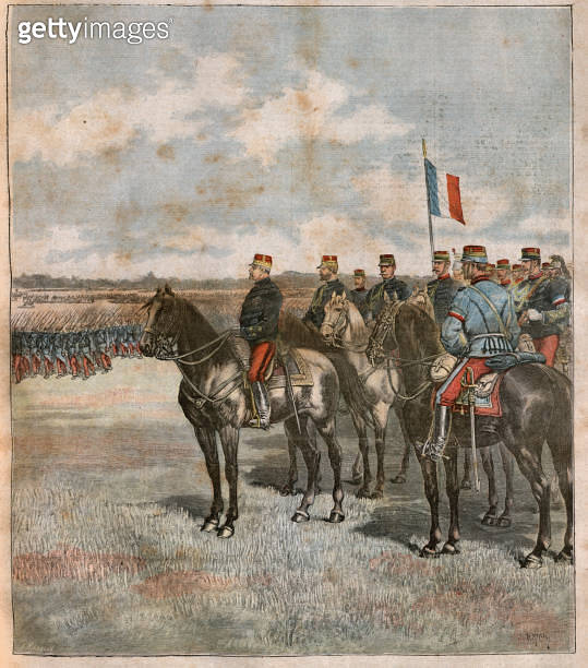 General Félix-Gustave Saussier and his staff reviewing the French Army ...