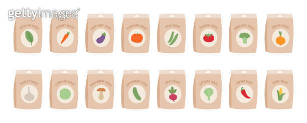 Vegetable seeds packages set. Pack of spinach, mushrooms, carrots ...