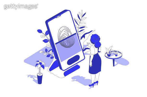 Biometric Control 3d Isometric Concept In Isometry Graphic Design For Web People Scene With