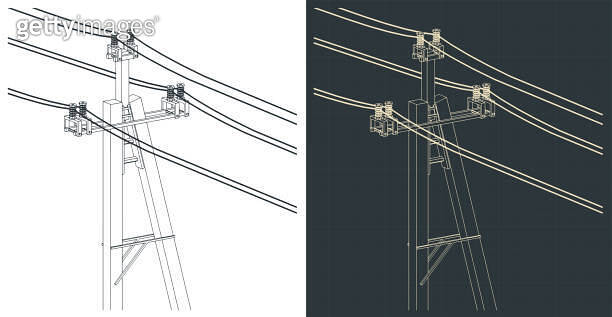 Utility pole power lines technical drawings (2162305118) 일러스트, 무료 일러스트 ...