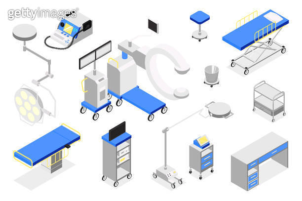 Operating room 3d isometric mega set in isometry graphic design ...