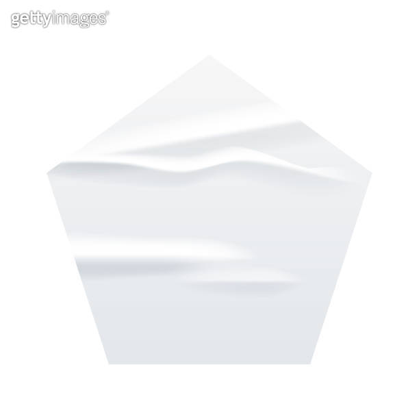Crumpled white paper pentagon sticker vector illustration. Wrinkled ...